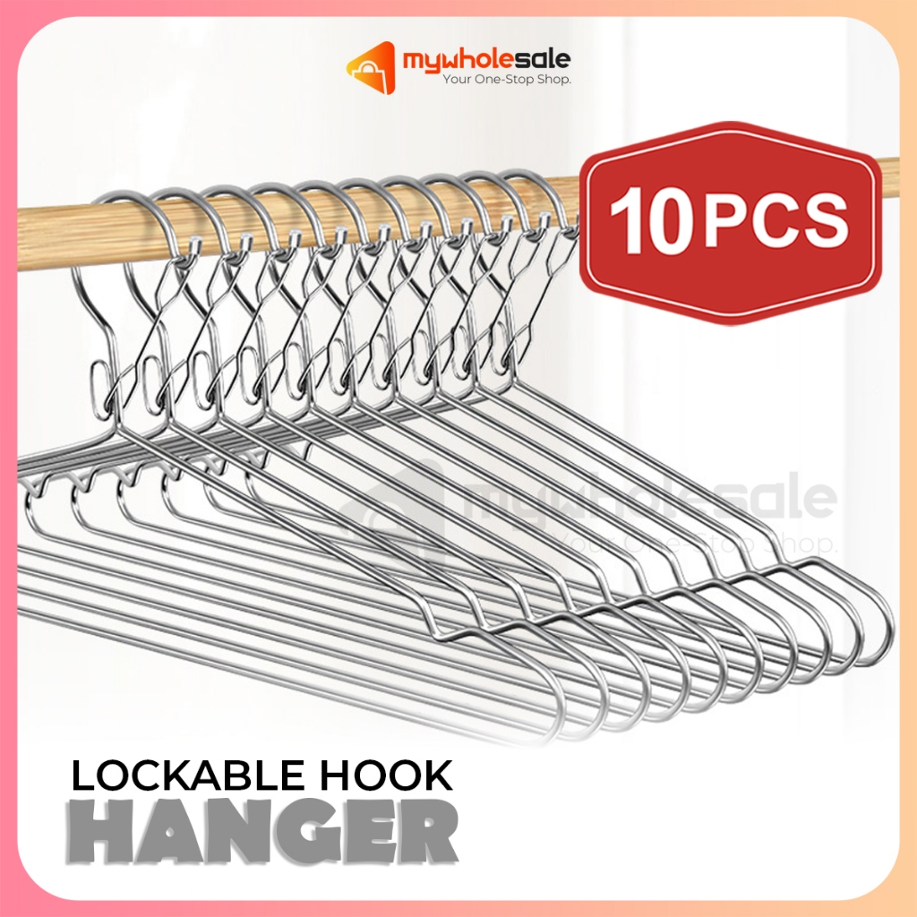 10 Pcs Lockable Hook Hanger Heavy Duty Stainless Steel Hanger Baju ...