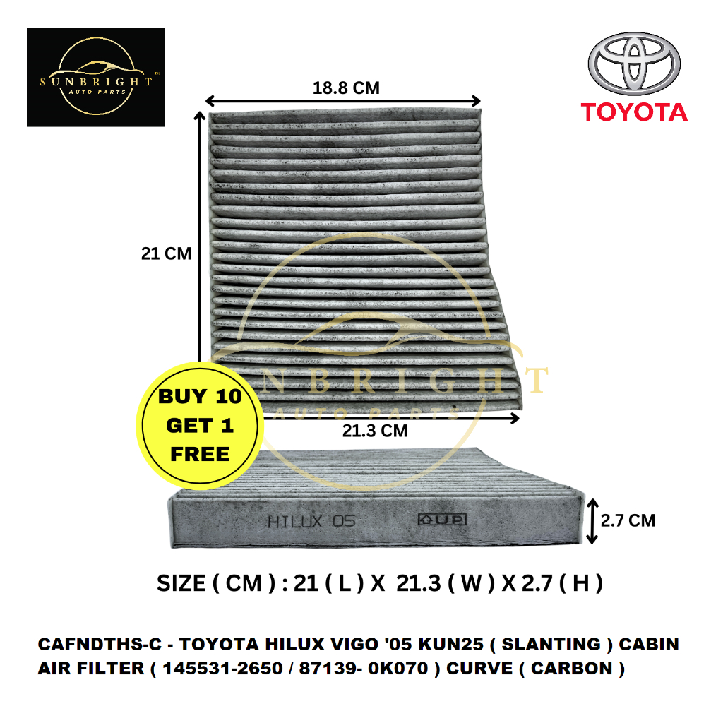 TOYOTA HILUX VIGO '05 KUN25 ( SLANTING ) CABIN AIR FILTER ( 145531-2650 ...