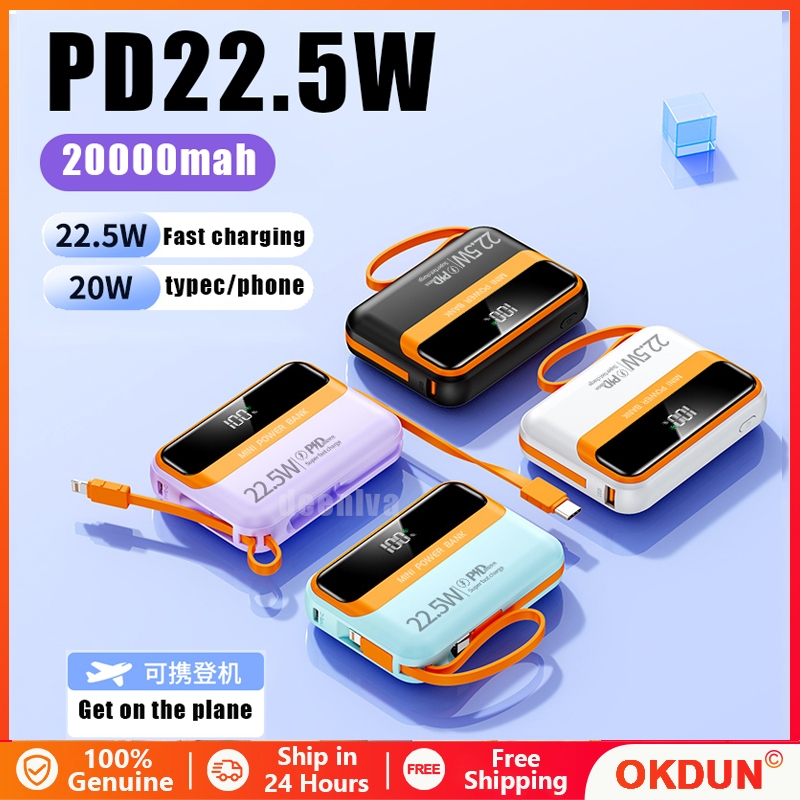 Powerbank 20000mAh Built in 2 Cables Fast charging Digital LED Display ...