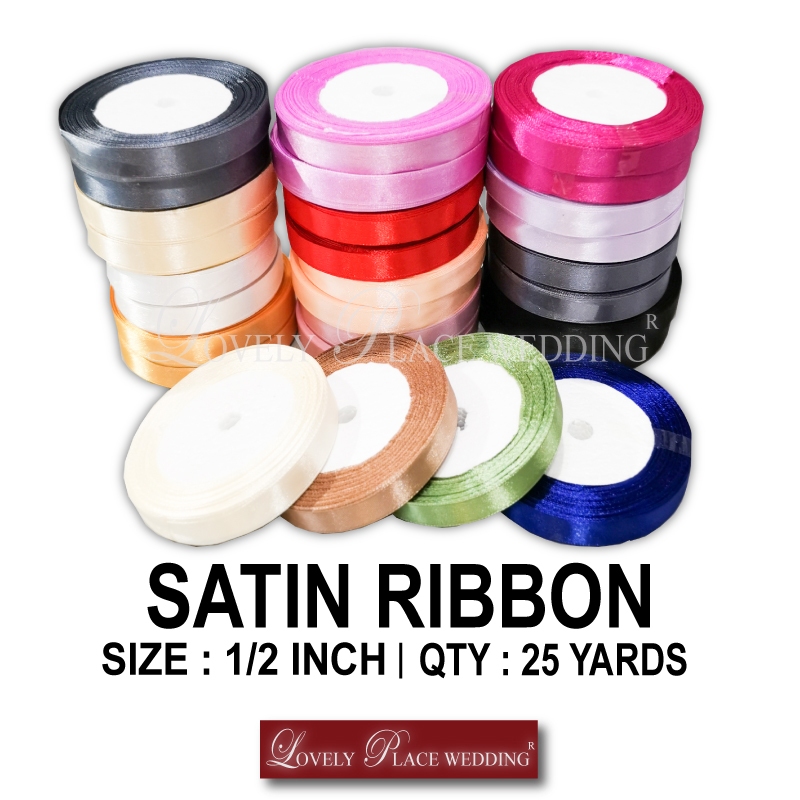 25 YARDS / ROLL ( 1/2" inch ) SATIN RIBBON / 22.8 meters REBEN ( 1.27CM ...