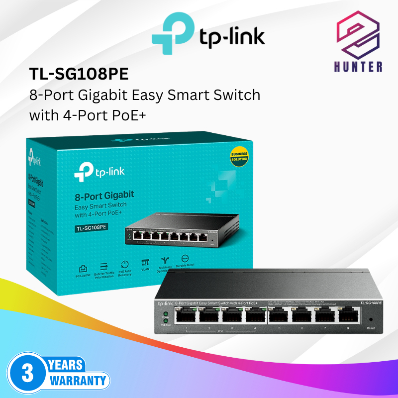 TP-Link TL-SG108PE 8-Port Gigabit Easy Smart Switch with 4-Port PoE+ ...