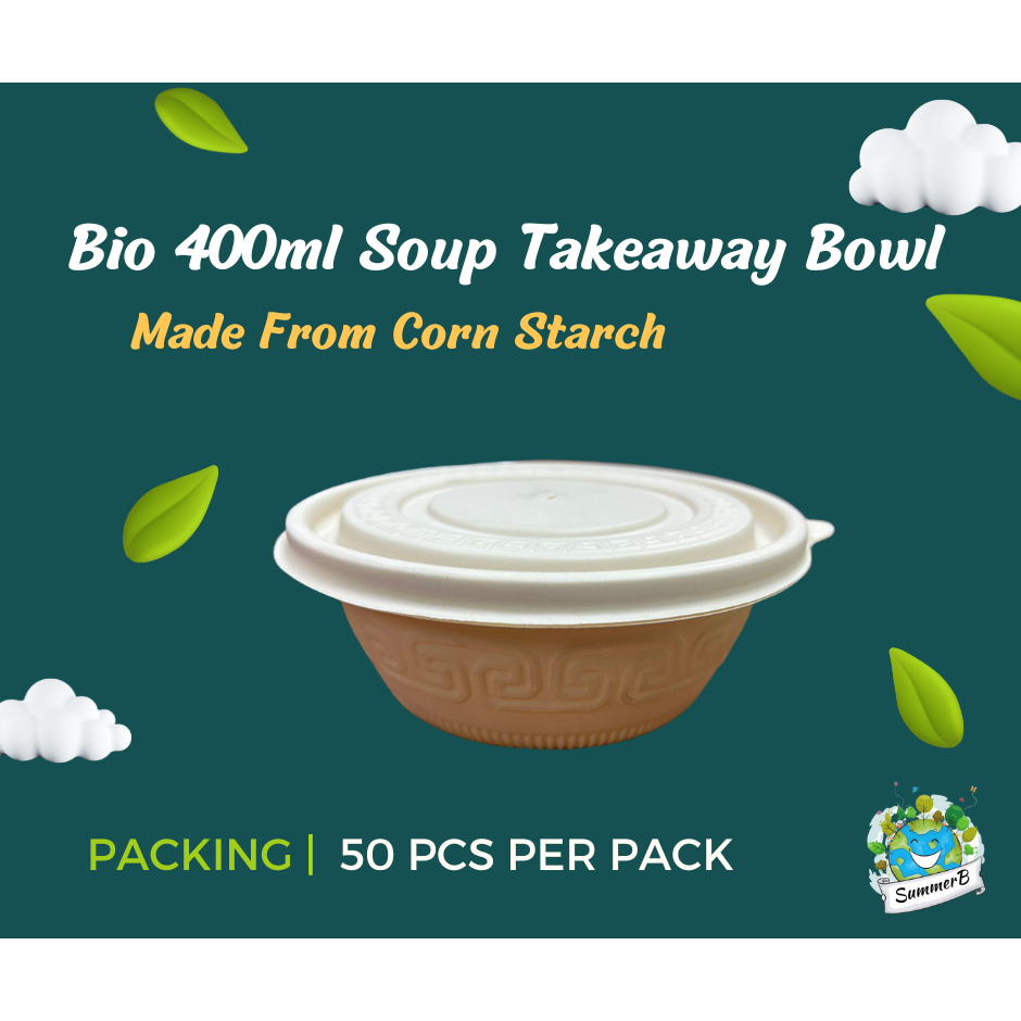 (50 Pcs) Corn Starch 400ml/800ml/900ml/1250ml & 1500ml Takeaway Bowl ...