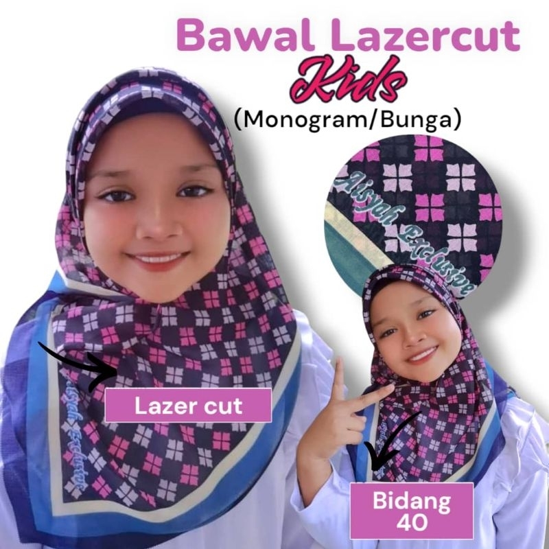 TUDUNG BAWAL LAZERCUT BERCORAK COTTON KANAK-KANAK /BAWAL PREMIUM COTTON ...