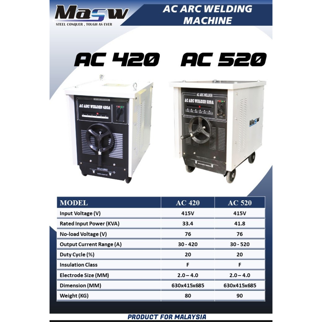 MASW AC ARC WELDING MACHINE AC-420 30-420A,80KG (1 YEAR WARRANTY ...