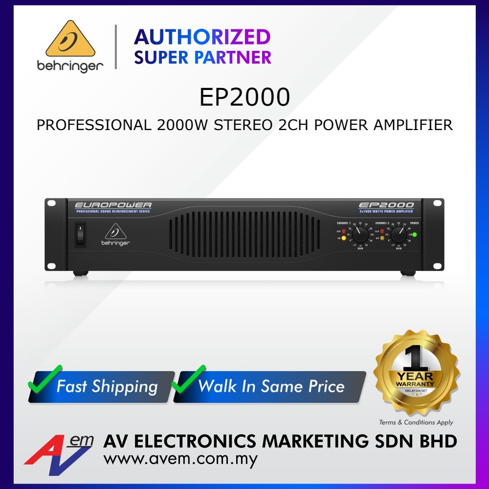 BEHRINGER EUROPOWER EP2000 2,000-Watt Stereo Power Amplifier with ATR ...