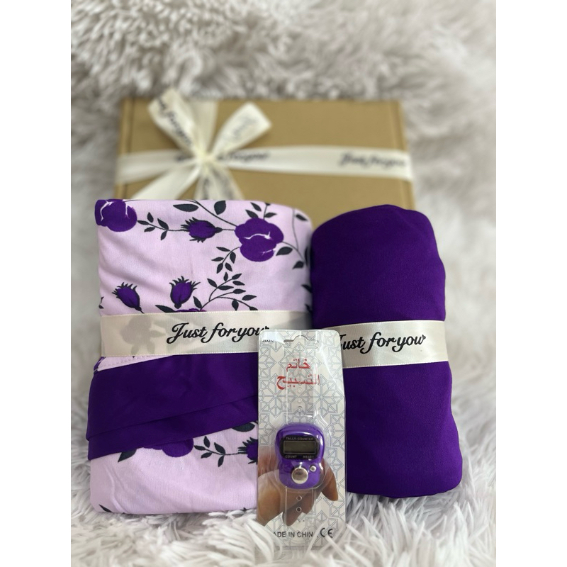 Set Surprise Gift Box Telekung / Kain telekung Viscose Printed Bunga ...