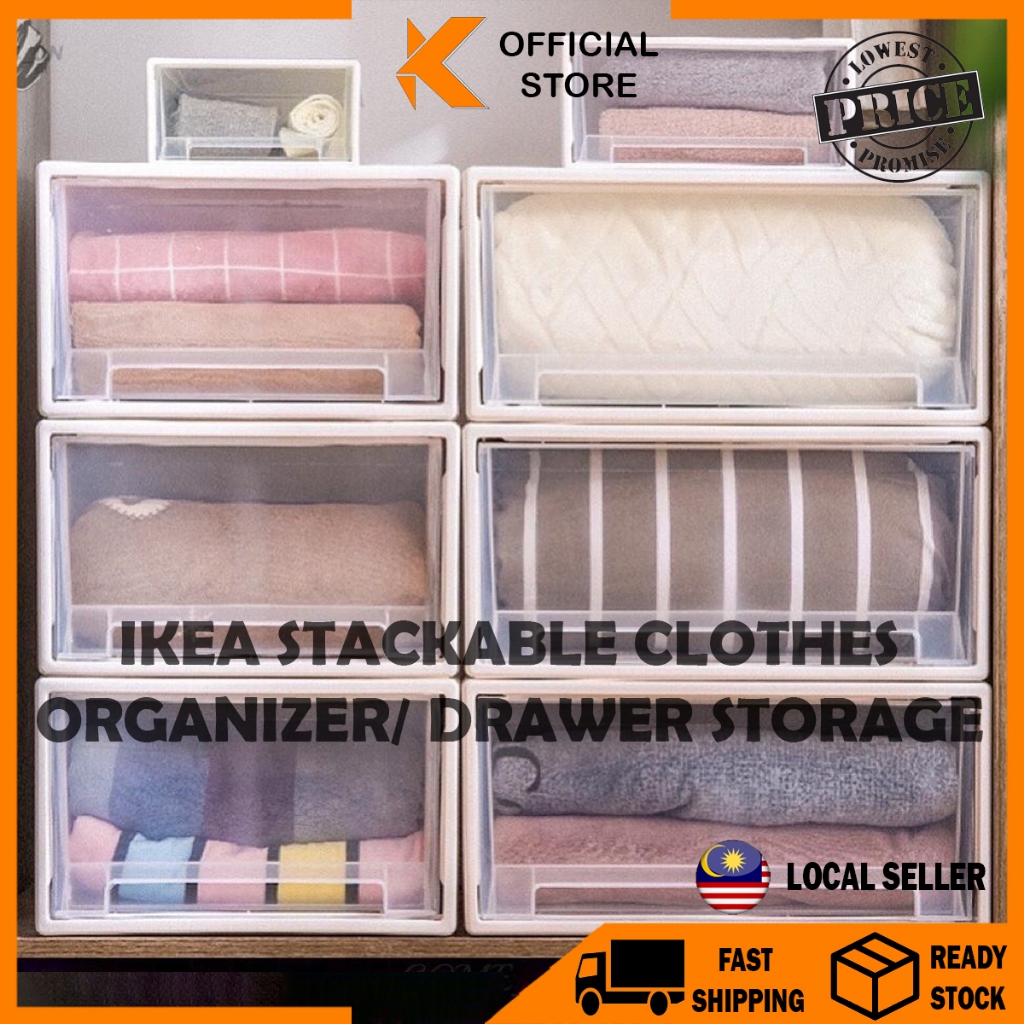 【K-Home】IKEA Clothes Stackable Organizer Home Organization Kotak Simpan ...