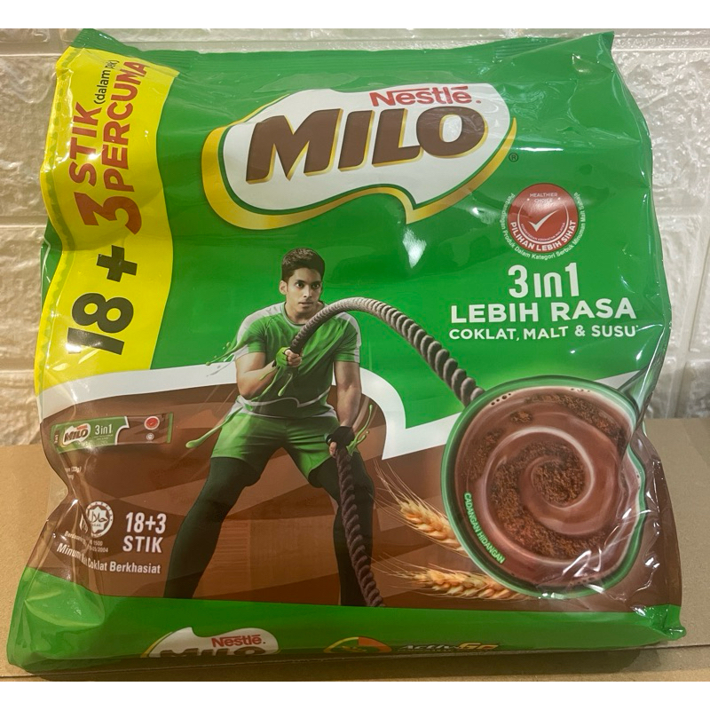 MILO 3in1 LEBIH RASA COKLAT MALT & MILK 18+3 stik | Shopee Malaysia