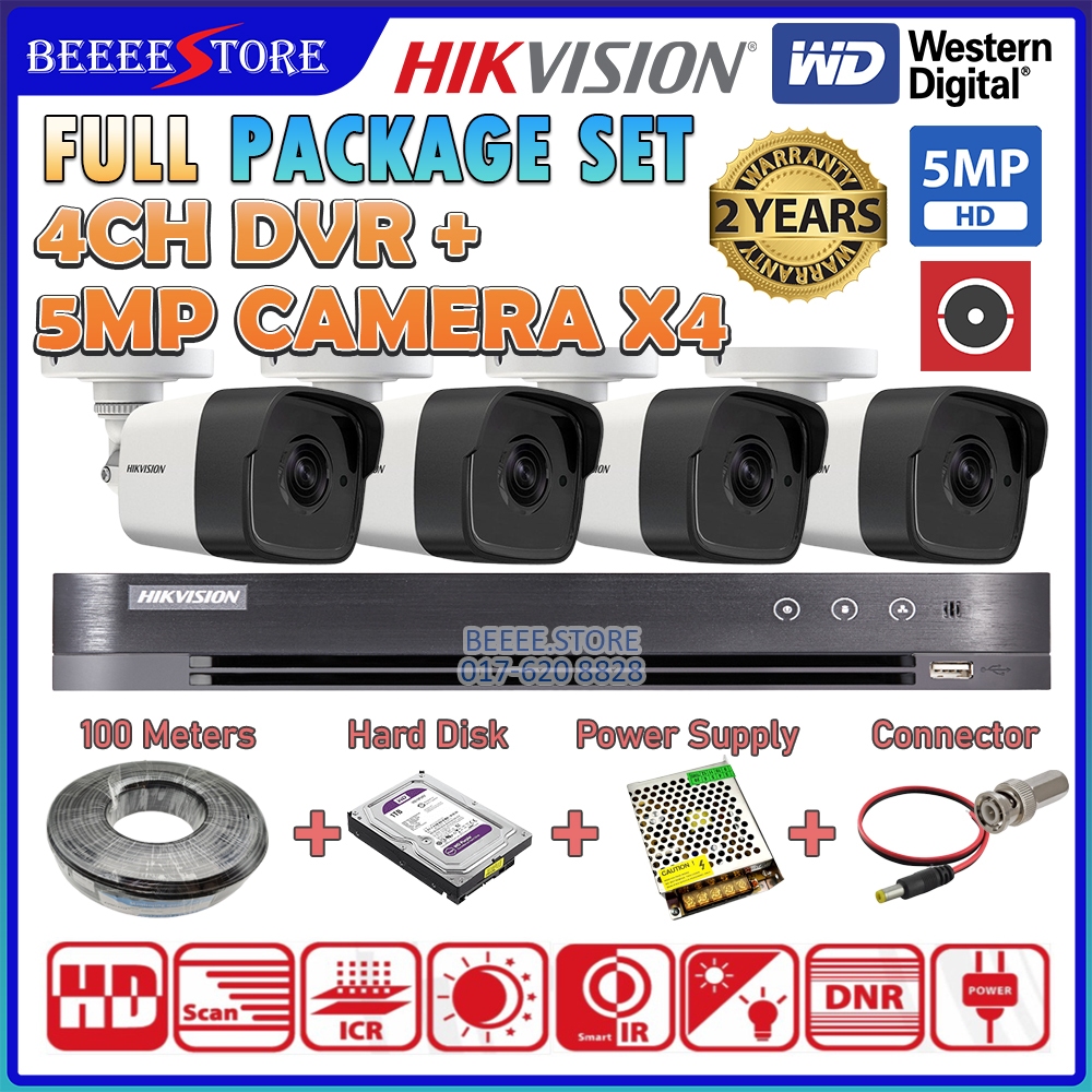 HIK HIKVISION 5MP Full Set 4-CHANNEL HD 4K 1920P CCTV 4CH DVR + Camera ...