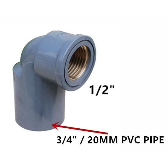 PVC FITTINGS WITH BRASS THREAD, ELBOW, SOCKET & TEE, 15MM (1/2") & 20MM (3/4") | Shopee Malaysia