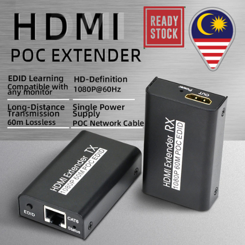 🇲🇾 HDMI Extend 60m RJ45 Transmitter TX/RX Converter Over CAT6 2 Ports ...