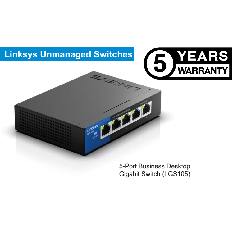 Linksys LGS105 - 5 Port Business Desktop Bandwidth 10Gbps Gigabit ...