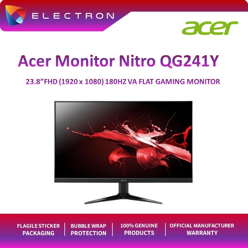 Acer Nitro QG241Y S3 23.8" FHD 180Hz Flat Gaming Monitor (DP, HDMI, 3 ...