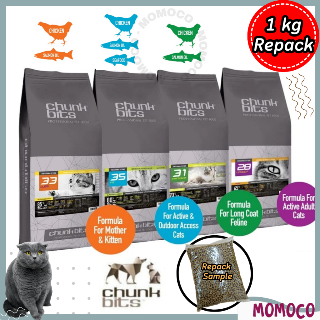 1KG REPACK Chunkbits Dry Cat Food 31 Hair & Skin/33 Cubs/Mother Baby/35 ...