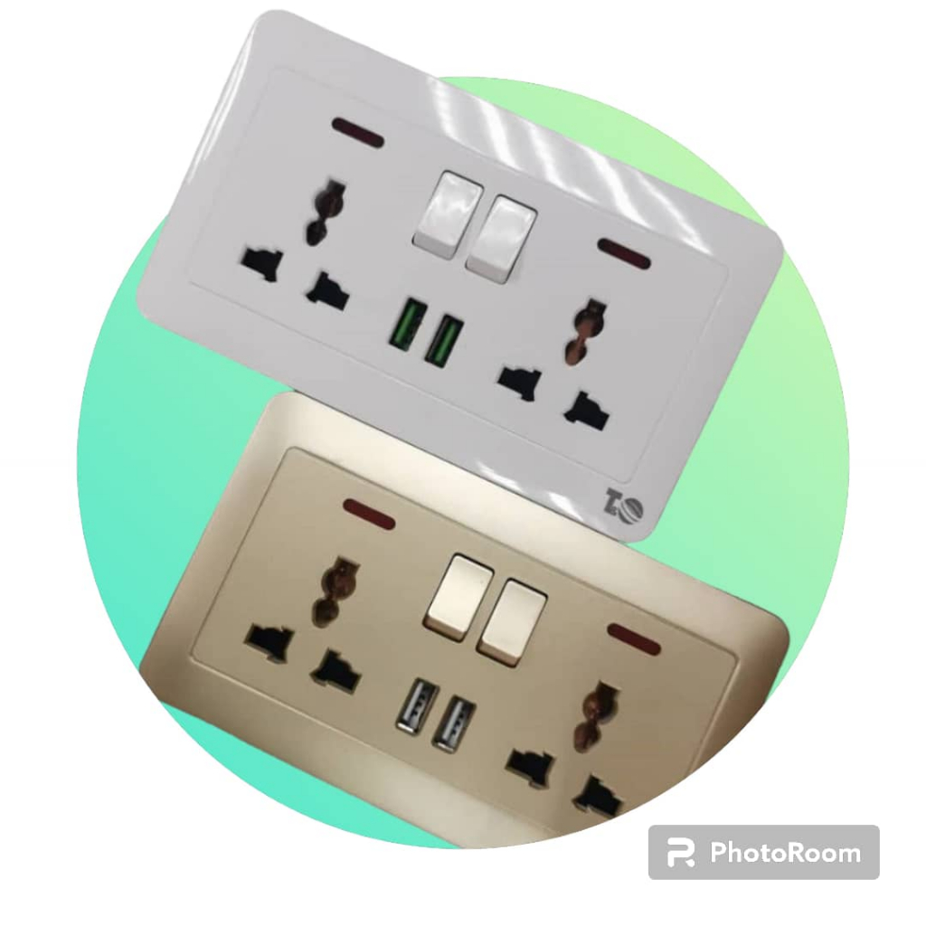3 PIN UK PLUG TWIN WALL SOCKET (DOUBLE WALL SOCKET) WITH SWITCH AC/DC 2 ...