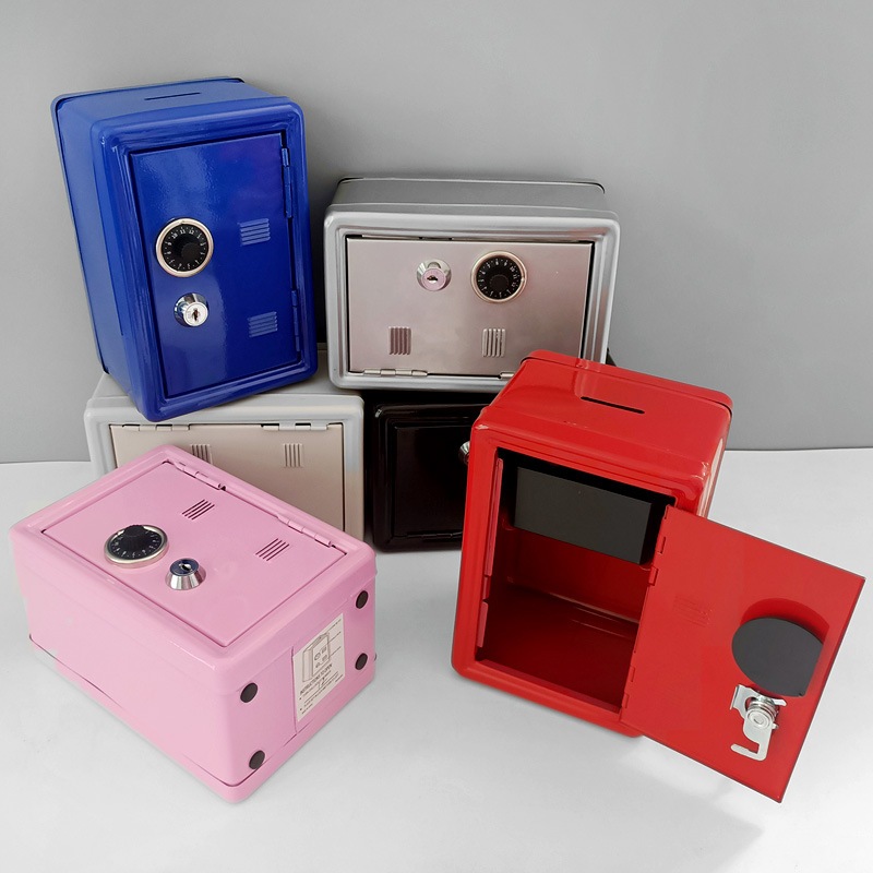 Creative Mini Metal Coin Bank Locker with Keys Kids Money Saving Jar ...