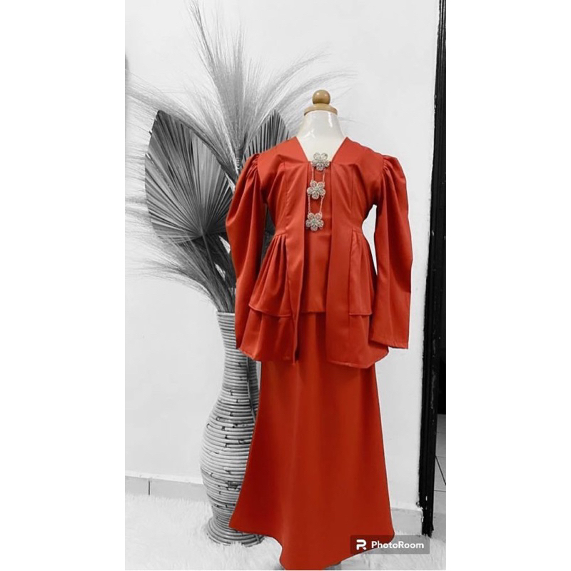 BAJU RAYA BUDAK BRICK ORANGE/PEPLUM/BAJU RAYA BUDAK PEREMPUAN OREN BATA ...