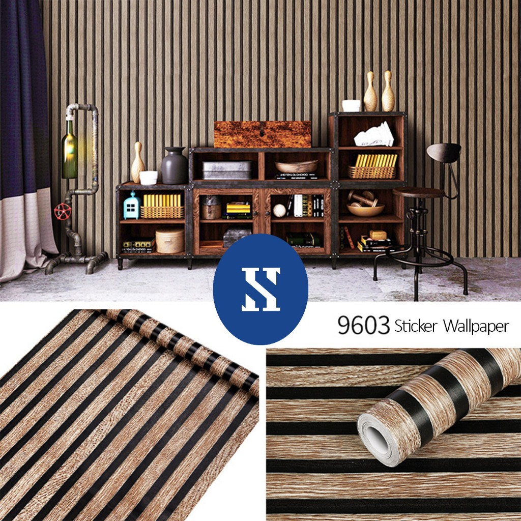 10M Wallpaper Wall Sticker Kertas Dinding Perabot 木纹墙纸 wall panel ...