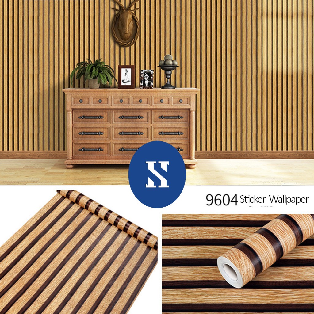 10M Wallpaper Wall Sticker Kertas Dinding Perabot 木纹墙纸 wall panel ...