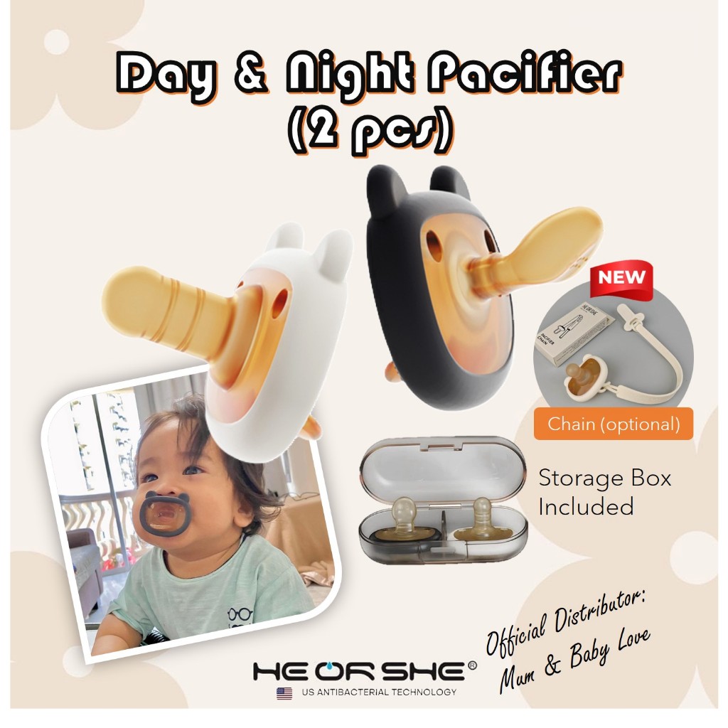 HE OR SHE Day & Night Pacifier with Storage Box (2pcs) / Pacifier Chain ...