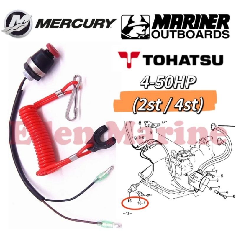 Emergency Stop Switch for MERCURY / MARINER JAPAN MODEL / TOHATSU 4 ...