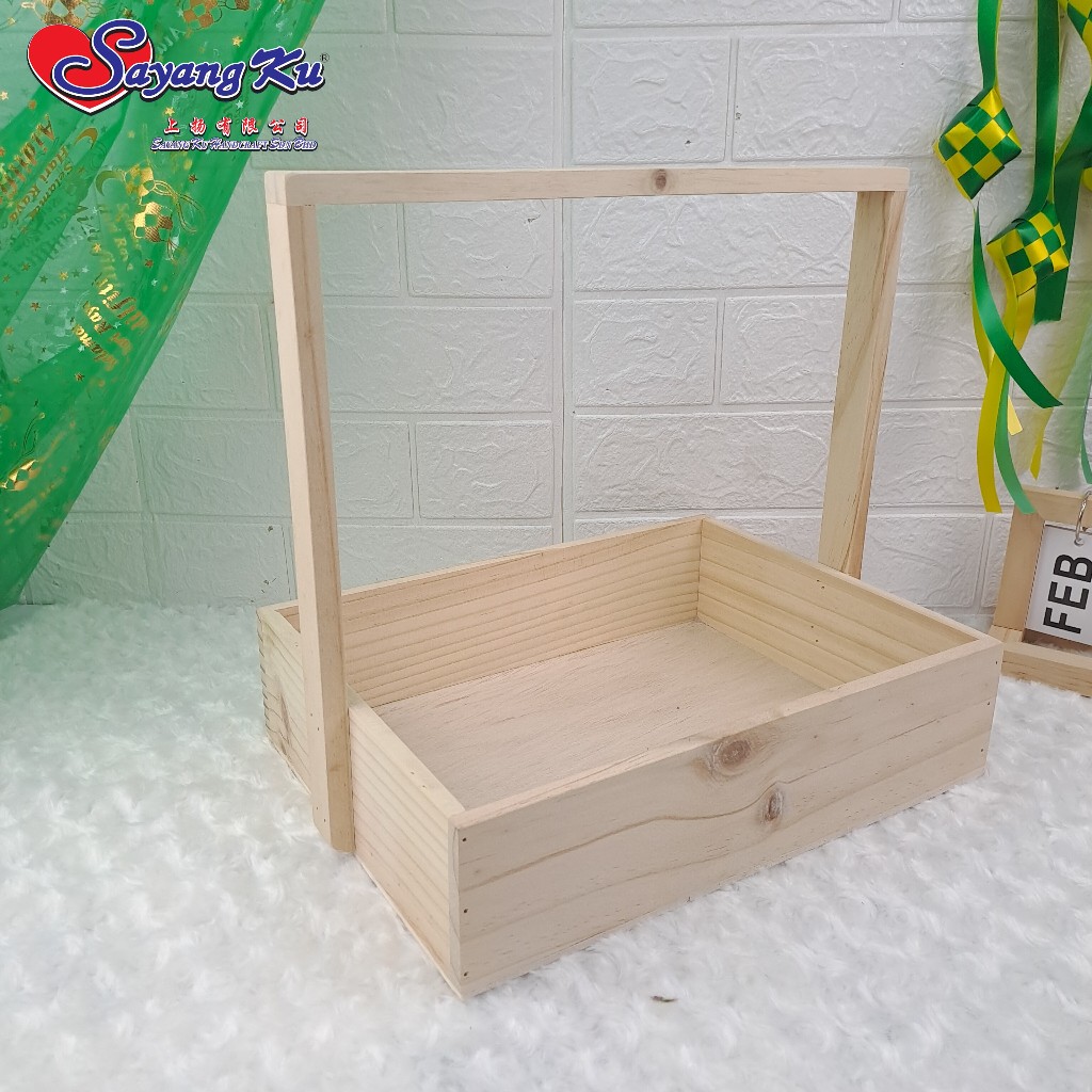(Hot)PINE WOOD BASKET BOX WITH HANDLE / Hamper / Hamper Tray / Door Gift / Souvenir | Shopee ...