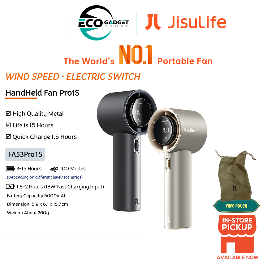 JISULIFE Handheld Fan Pro1S Pro1 Portable Bladeless Rechargeable 100 ...