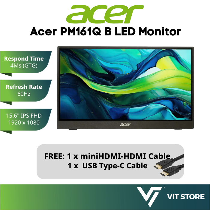 ACER PM161Q / PM161Q B 15.6" PORTABLE MONITOR ( IPS FHD / 4MS / 60HZ ...