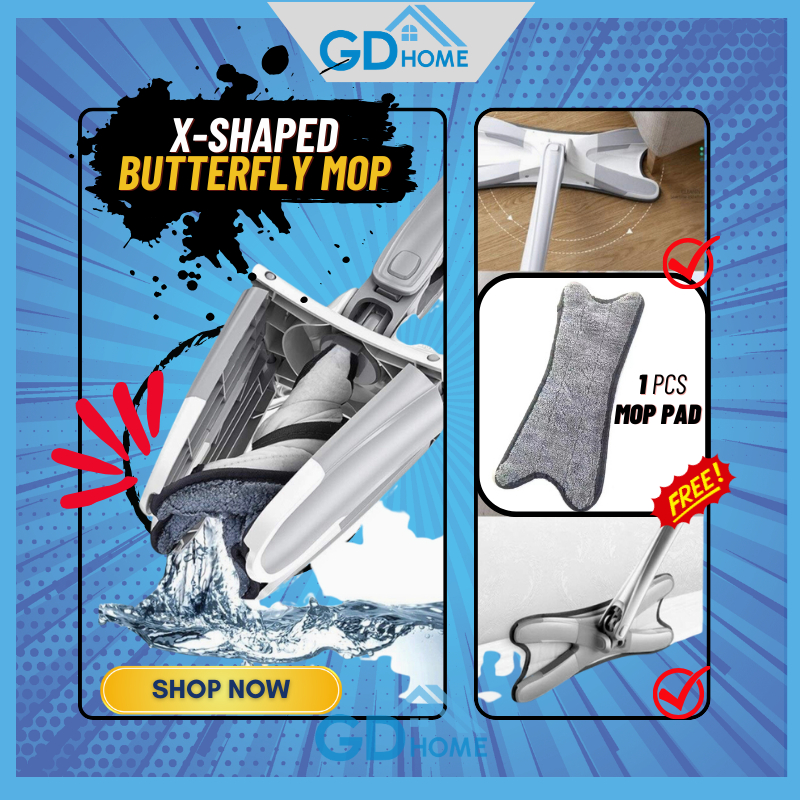 [𝐑𝐞𝐚𝐝𝐲 𝐒𝐭𝐨𝐜𝐤] X Shape Mop Hand Free Lazy Mop Hand Free Self-Twisting ...