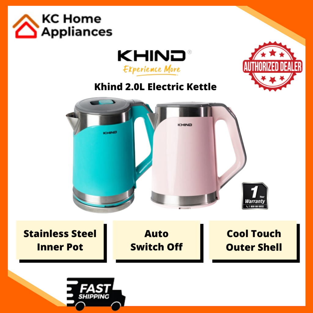 Khind 2L Electric Kettle | 1500W | Stainless Steel Inner | Cool Touch ...