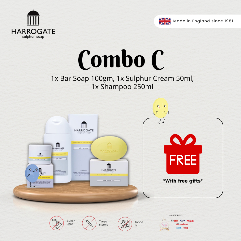 COMBO C(1x Bar Soap 100gm,1x Sulphur Cream 50ml,1x Shampoo 250ml ...