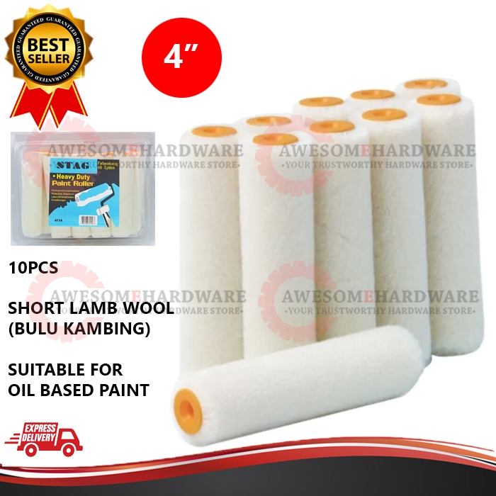 (10PCS) STAG 4114 4" HEAVY DUTY LAMB WOOL PAINT ROLLER REFILL CASHMERE ...