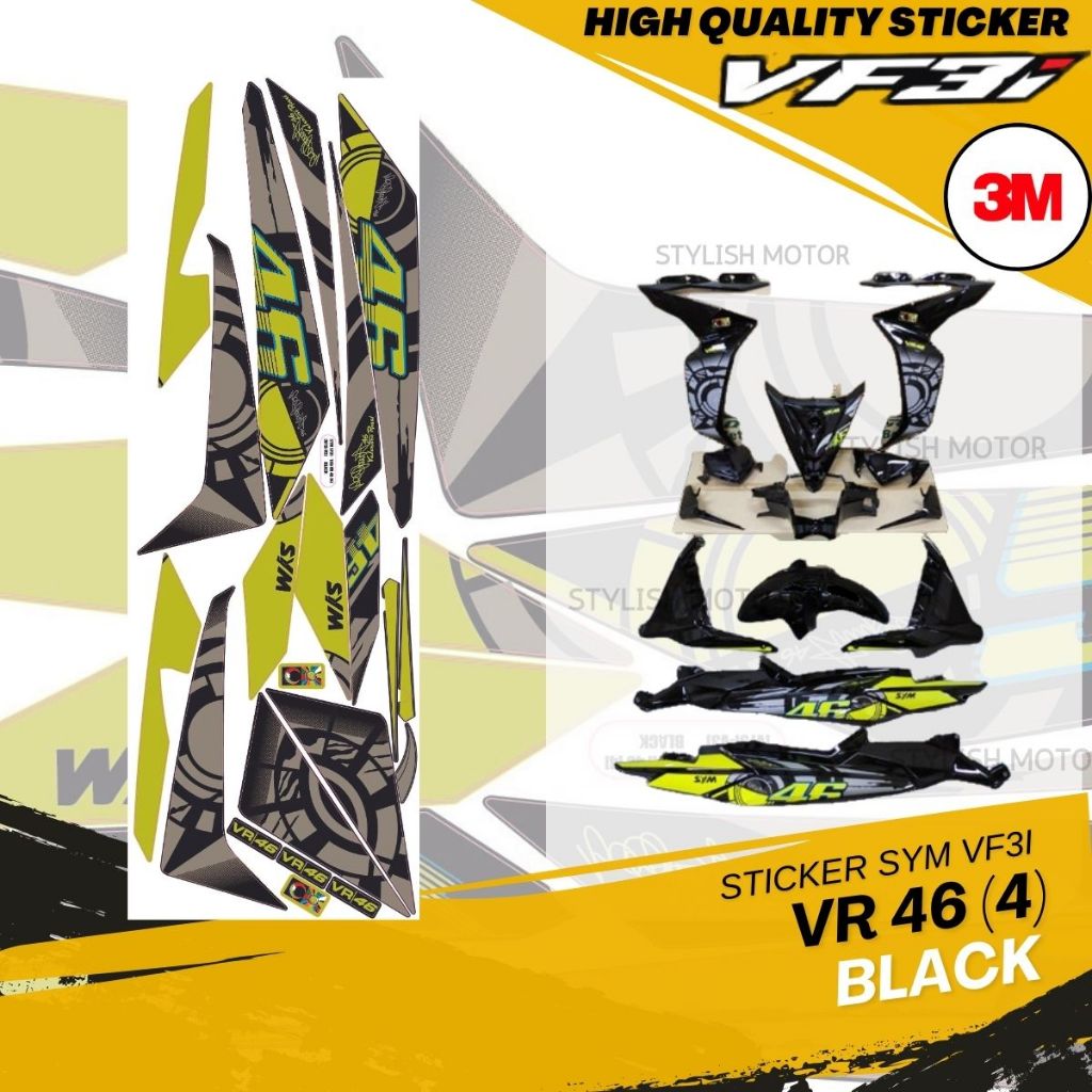 Stripe Sym Vf3i 185 [ 3M Sticker ] Vf3 Vr46 (4) Black Motorcycle ...