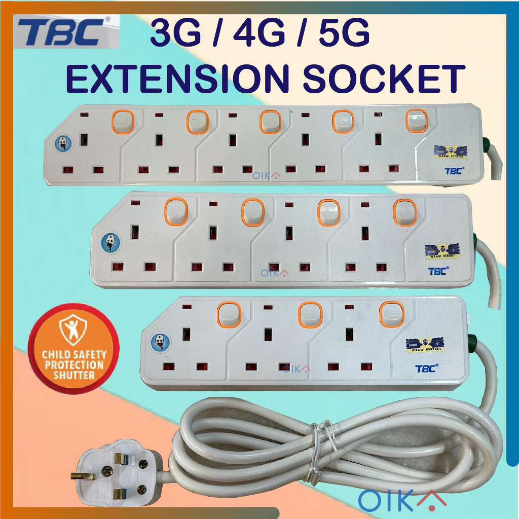 [Sirim] TBC Premium Portable Trailing Socket 3/4/5 way 2 Meters UK 3 ...