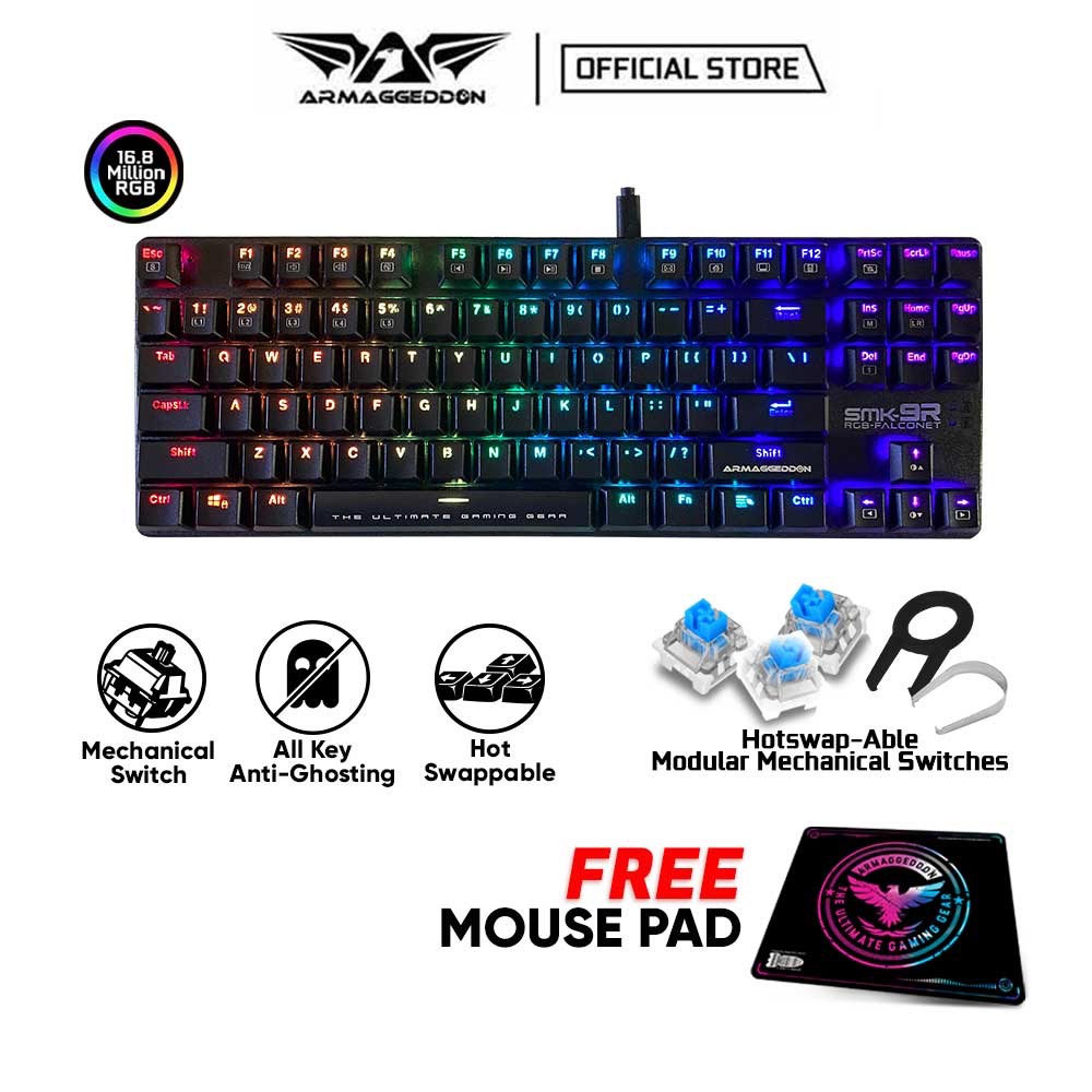 Armaggeddon SMK-9R RGB Mechanical Keyboard | 87 Key Low-Profile | 16.8 ...