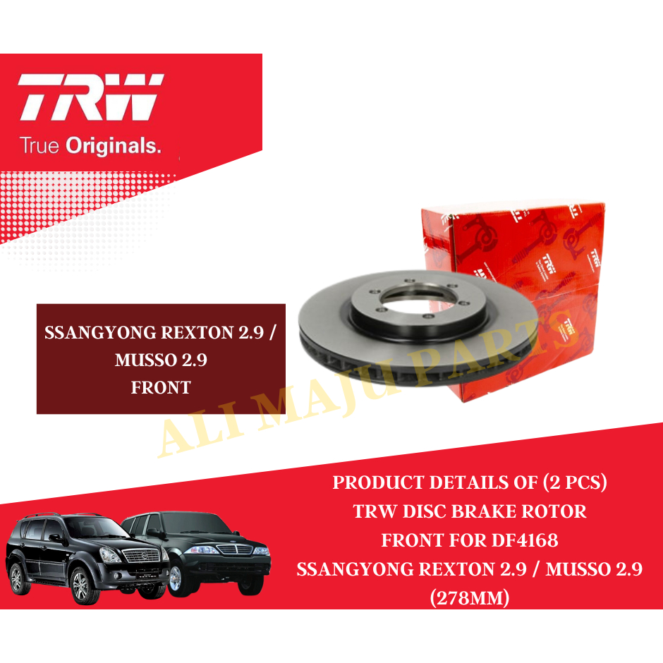 (2 pcs) TRW Disc Brake Rotor Front for DF4168 Ssangyong Rexton 2.9 ...