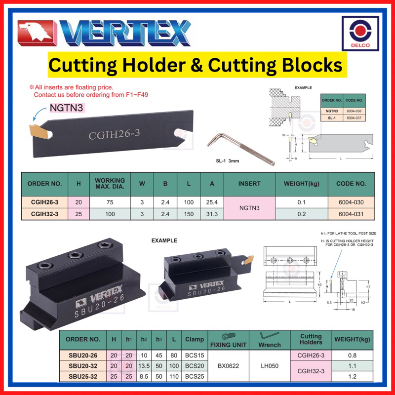 VERTEX TAIWAN CGIH26-3, 32-3, SBU20-26, 20-32, 25-32 Cutting Holder ...