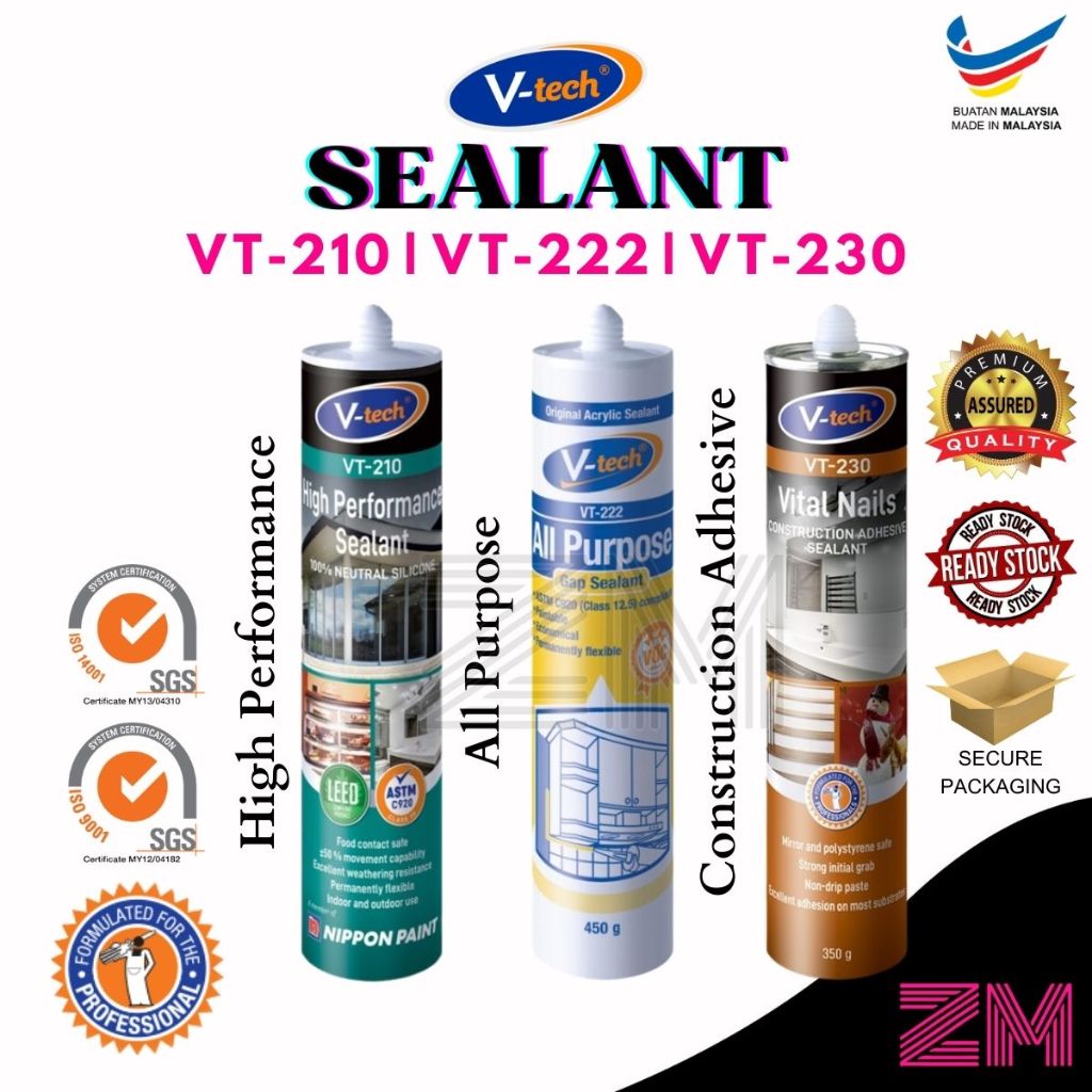 V-Tech VT-210 / VT-222 / VT-230 High Performance Sealant /All Purpose Gap Sealant / Vital Nails ...