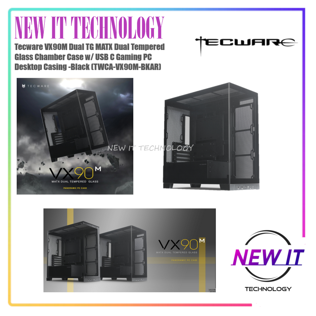 Tecware VX90M Dual TG MATX Dual Tempered Glass Chamber Case w/ USB C ...
