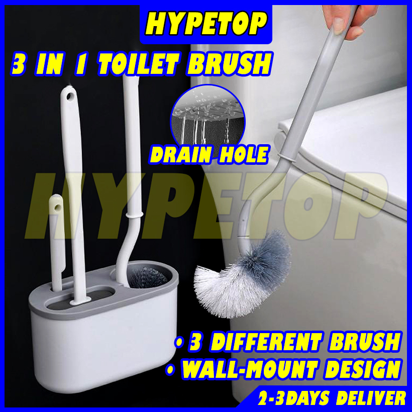 HYPETOP Toilet bowl brush Berus tandas 3 in 1 Wall mount Bathroom broom ...