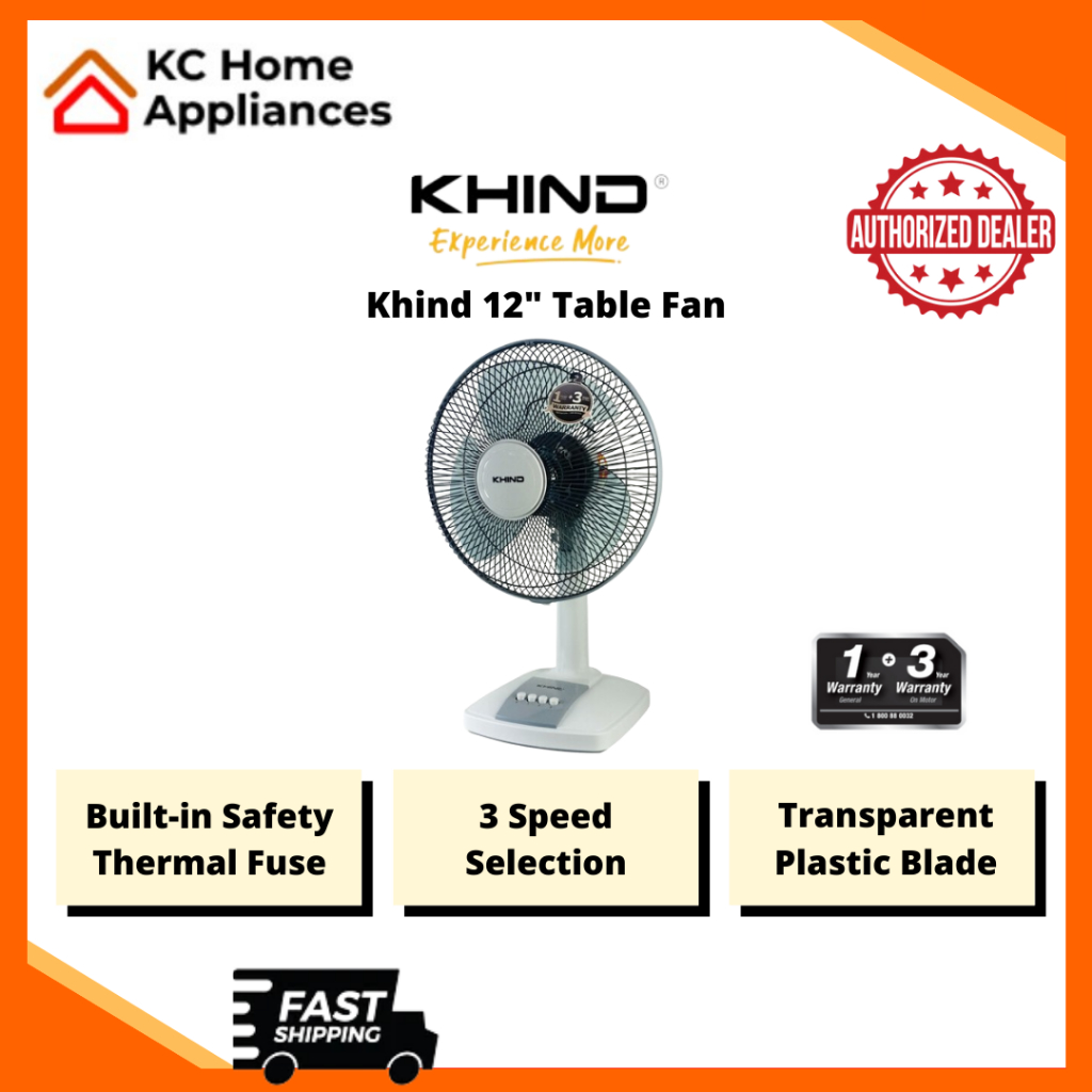 Khind 12" Table Fan | 40W | High Air Delivery | 3 Speed | Free Neck ...