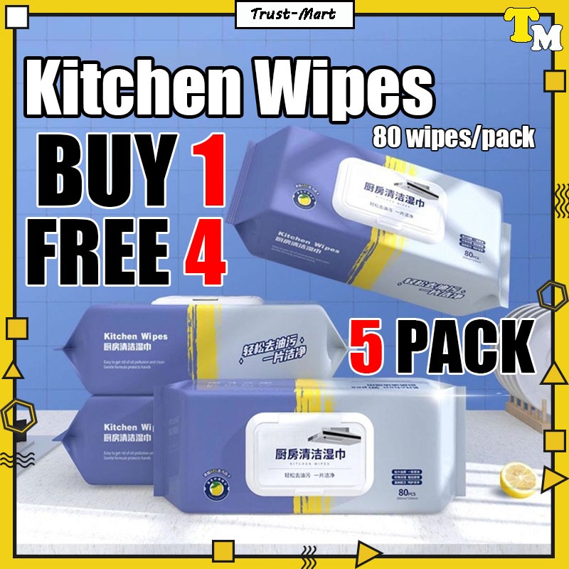 BUY 1 FREE 4 Kitchen Wipes 80pcs Tisu Dapur Strong Decontamination ...