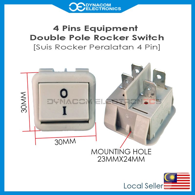 4 Pins 250V AC 10A Equipment Double Pole Rocker Switch DPDT [Suis ...