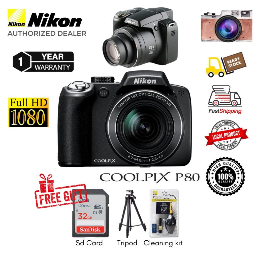 Nikon Coolpix P80 10.1MP Digital Camera with 18x Wide Angle Optical ...