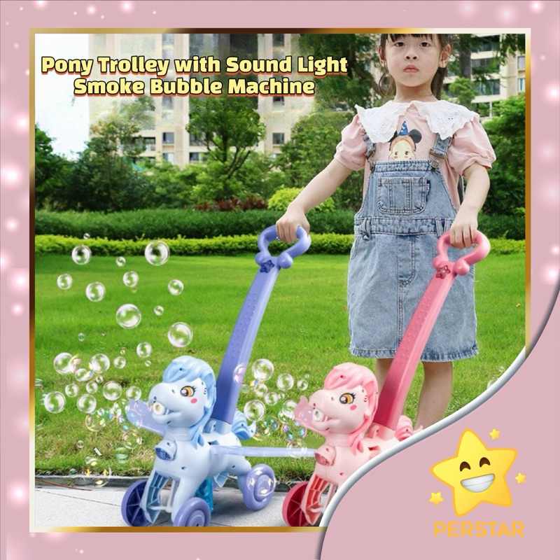 Bubble Maker Automatic Leak-Proof Pony Trolley with Sound Light Smoke ...