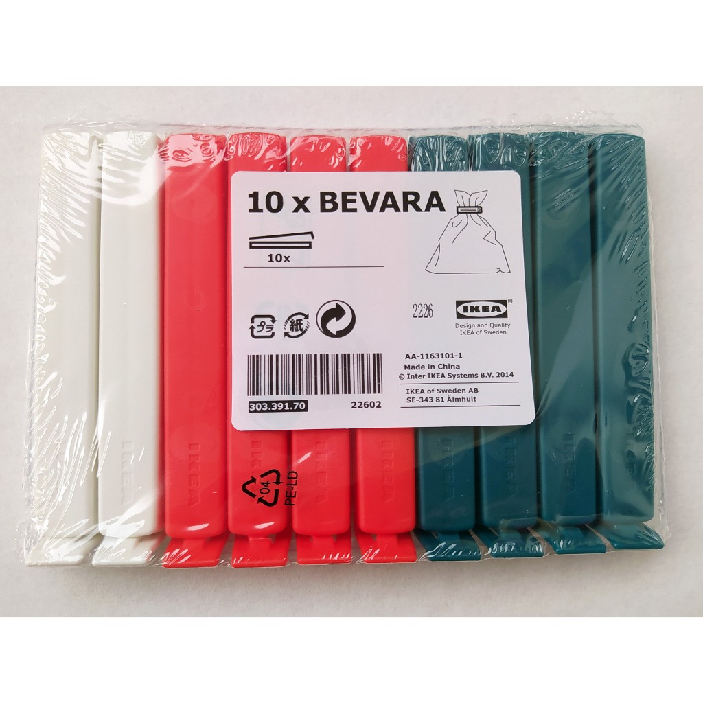 «IKEA» BEVARA storage bag Sealing clip 11cm, mixed colours | 10 pieces ...