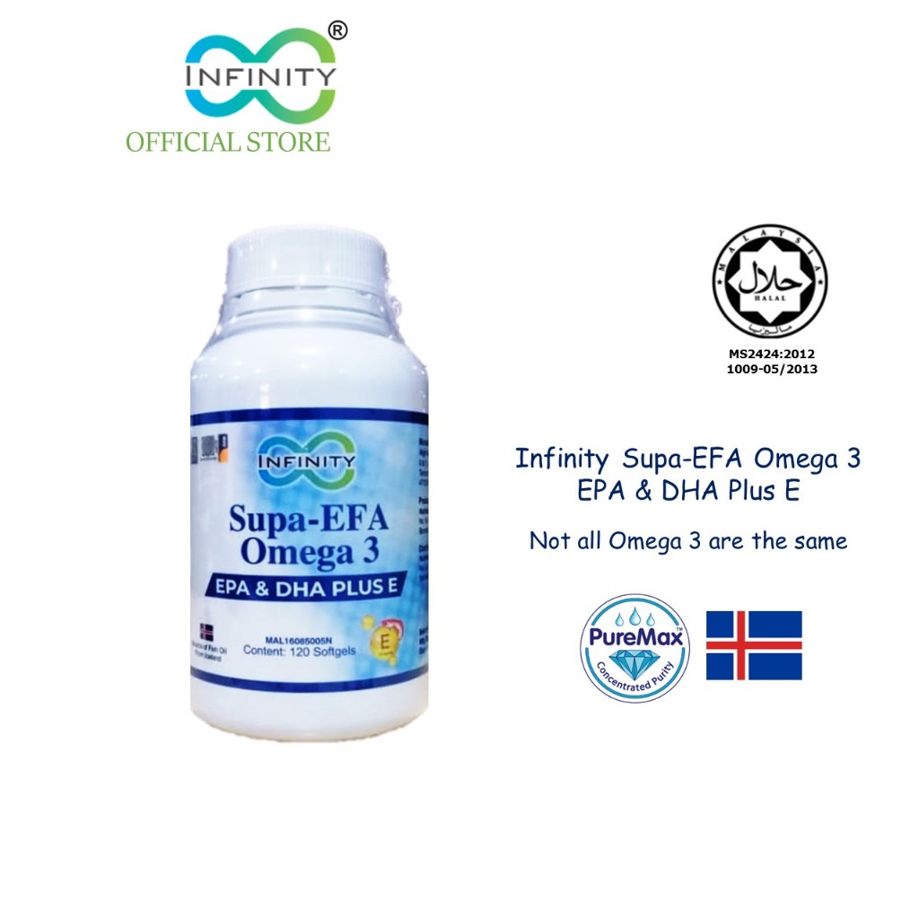 Infinity Supa-EFA Omega 3 EPA & DHA Plus E (120 softgels) [Fish Oil, Minyak Ikan, Halal, Iceland ...