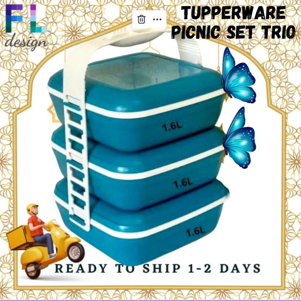 Tupperware Picnic Set Trio Original Piring Bekas Makanan Set Turquoise ...