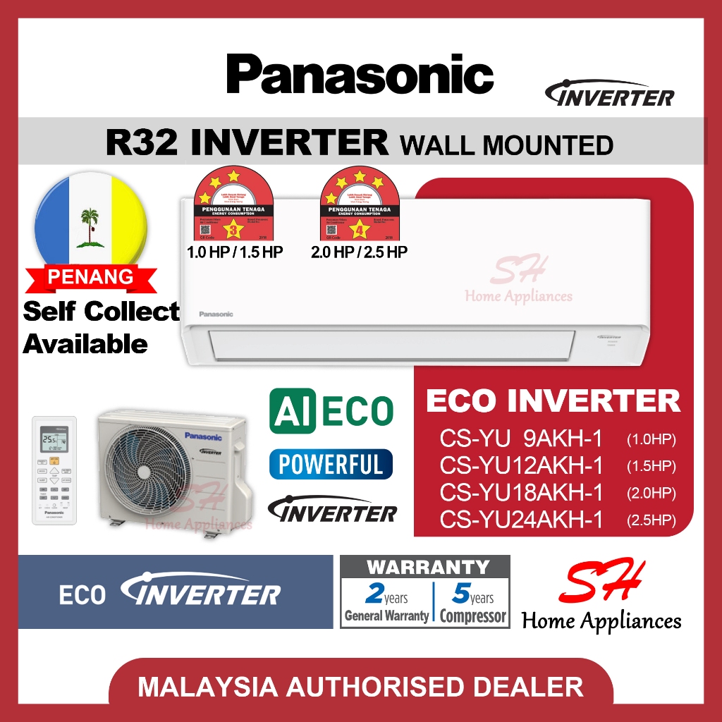 Panasonic R32 Eco Inverter Air-conditioner Aircond 1.0HP - 2.5HP (YU ...