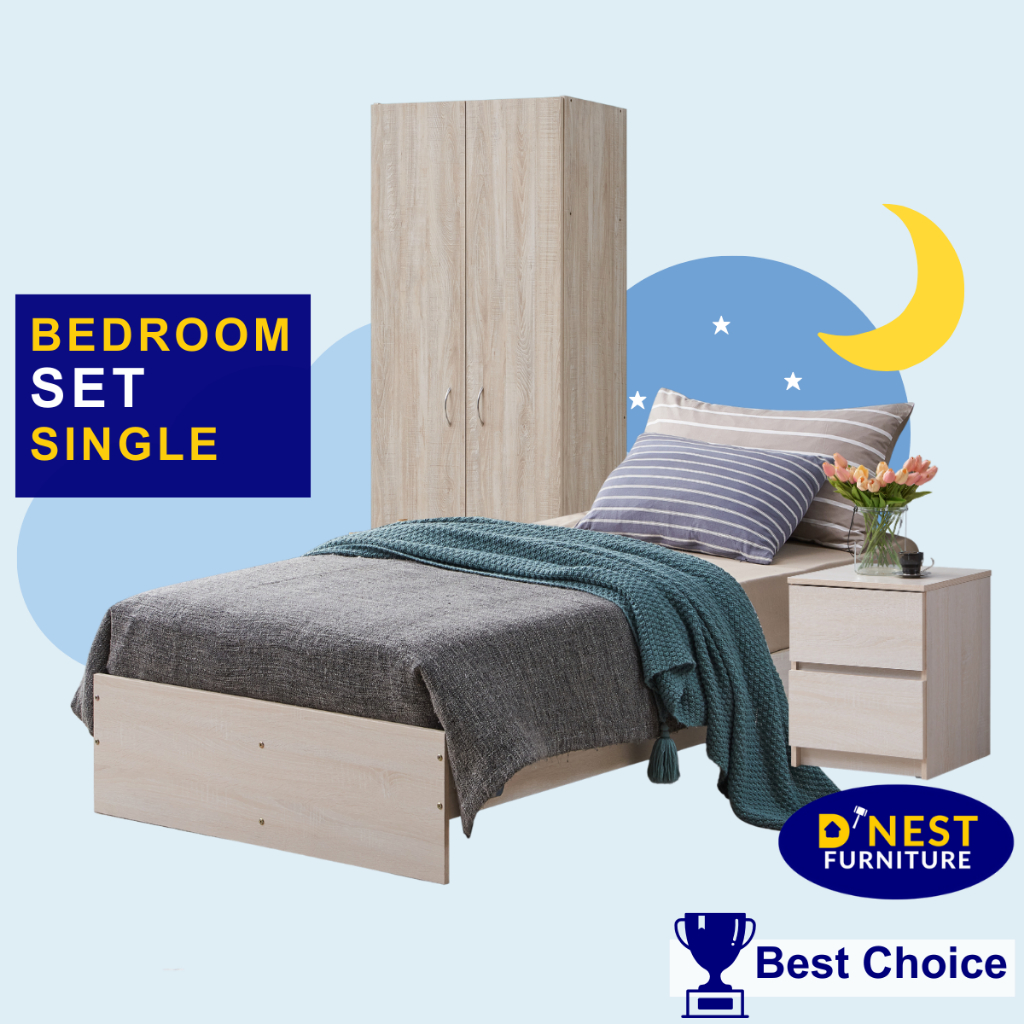 Bedroom Set 3 or 4 pcs | Katil Single + Tilam Single +Almari Baju ...
